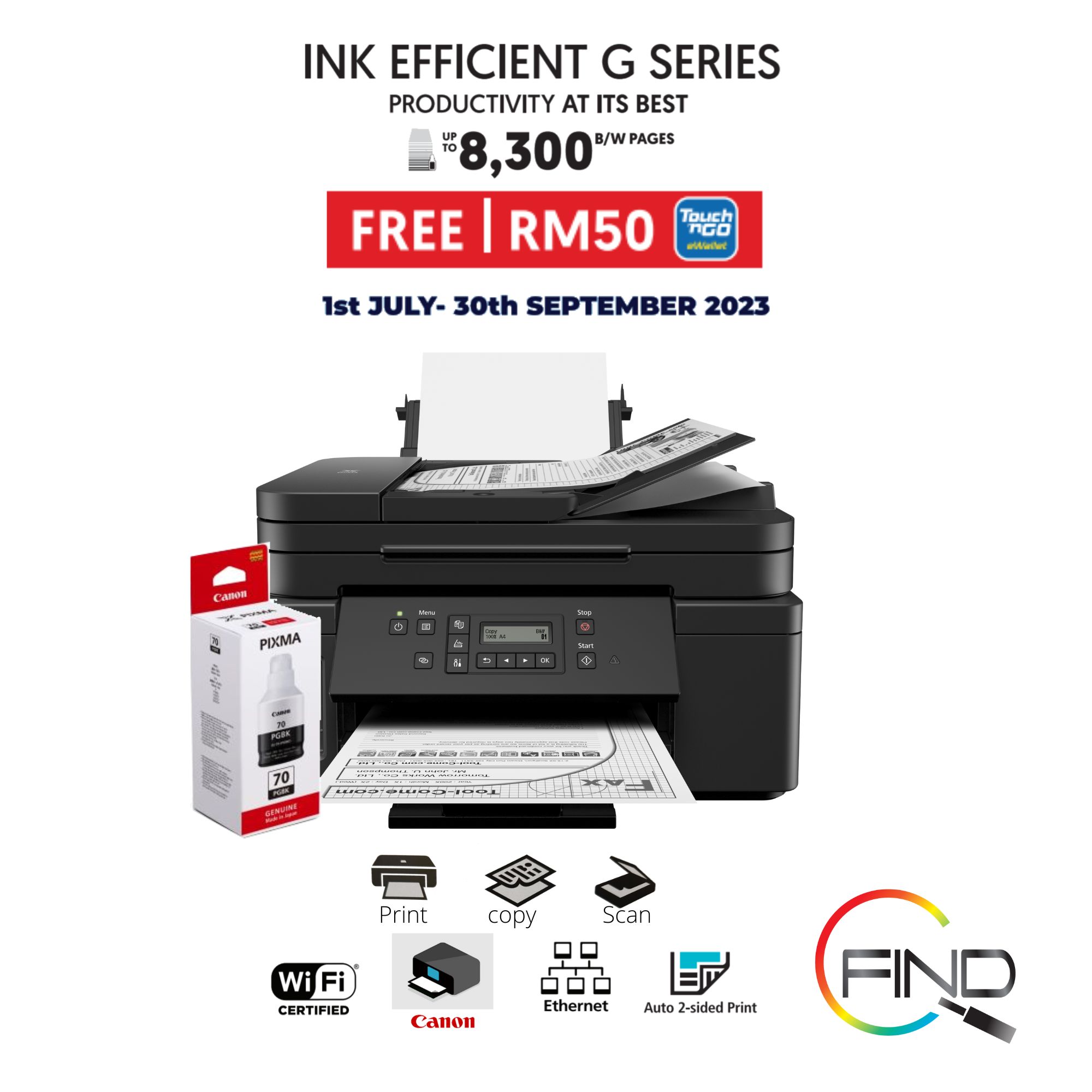 Canon PIXMA G3770 AIO A4 Printer (Black) Print/Scan/Copy Wireless ...