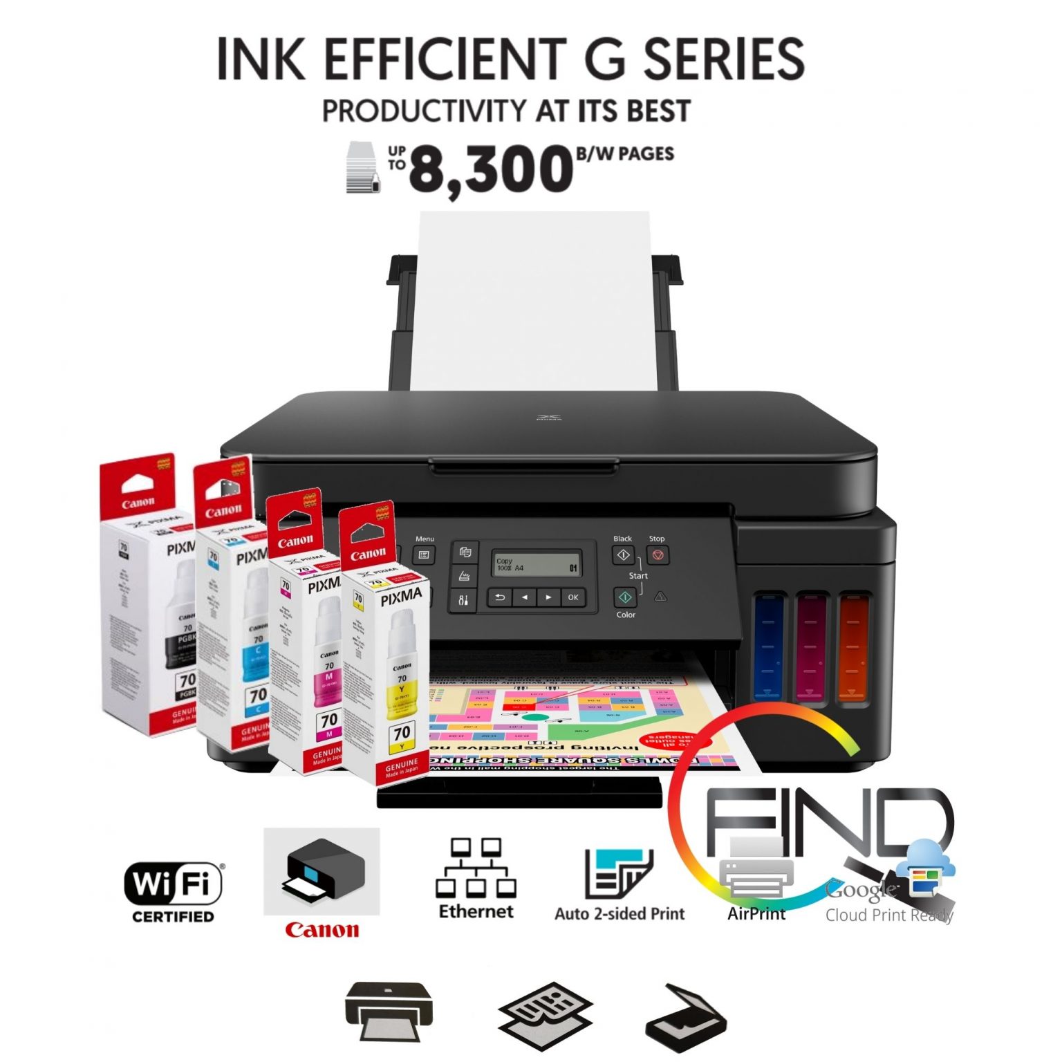 Canon PIXMA G6070 AIO All-In-One (Print/Scan/Copy) Refillable Ink Tank ...