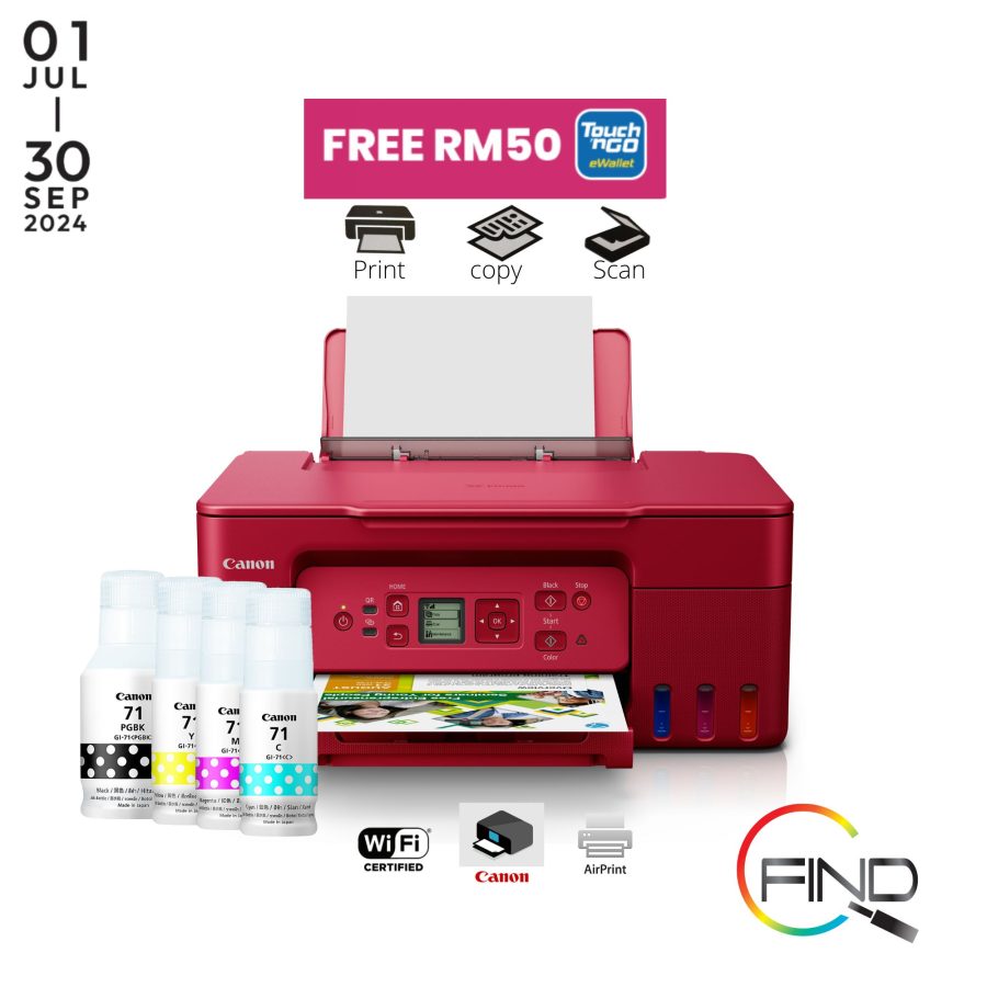 Canon PIXMA G3770 AIO A4 Printer (Red) Print/Scan/Copy Wireless ...