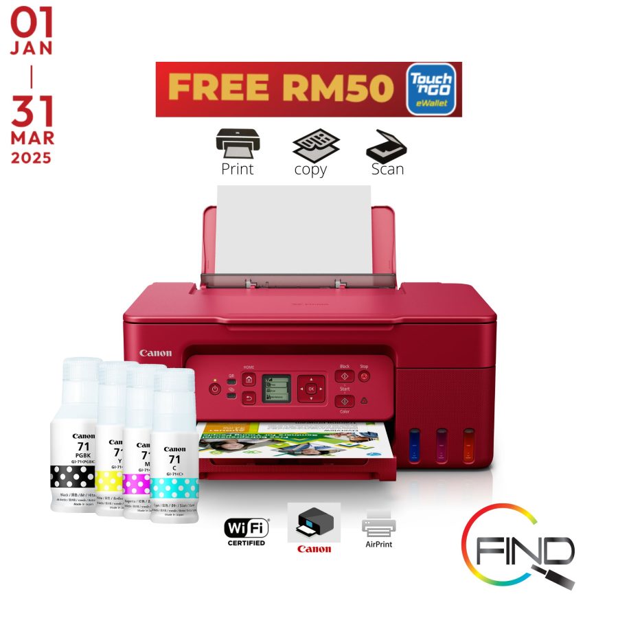 Canon PIXMA G3770 AIO A4 Printer (Red) Print/Scan/Copy Wireless ...